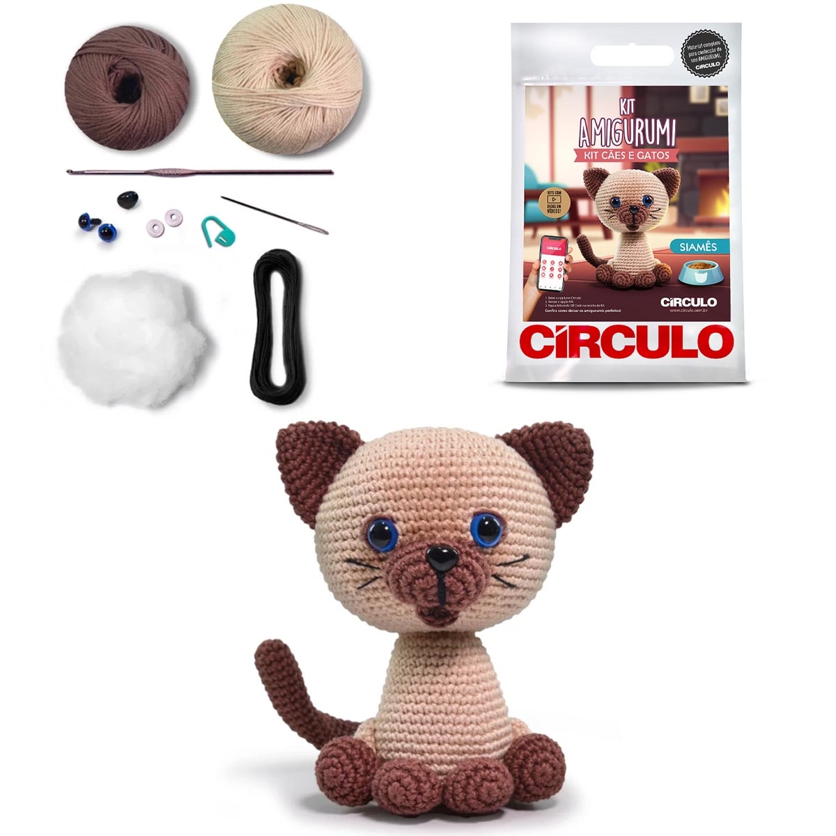 Kit Amigurumi Círculo - Coleção Cães e Gatos- 05 (Siamês) | Dê Crochê ...